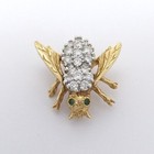 14k Gold Diamond Emerald Bee Brooch Pin Honey Bumble Vintage Designer ...