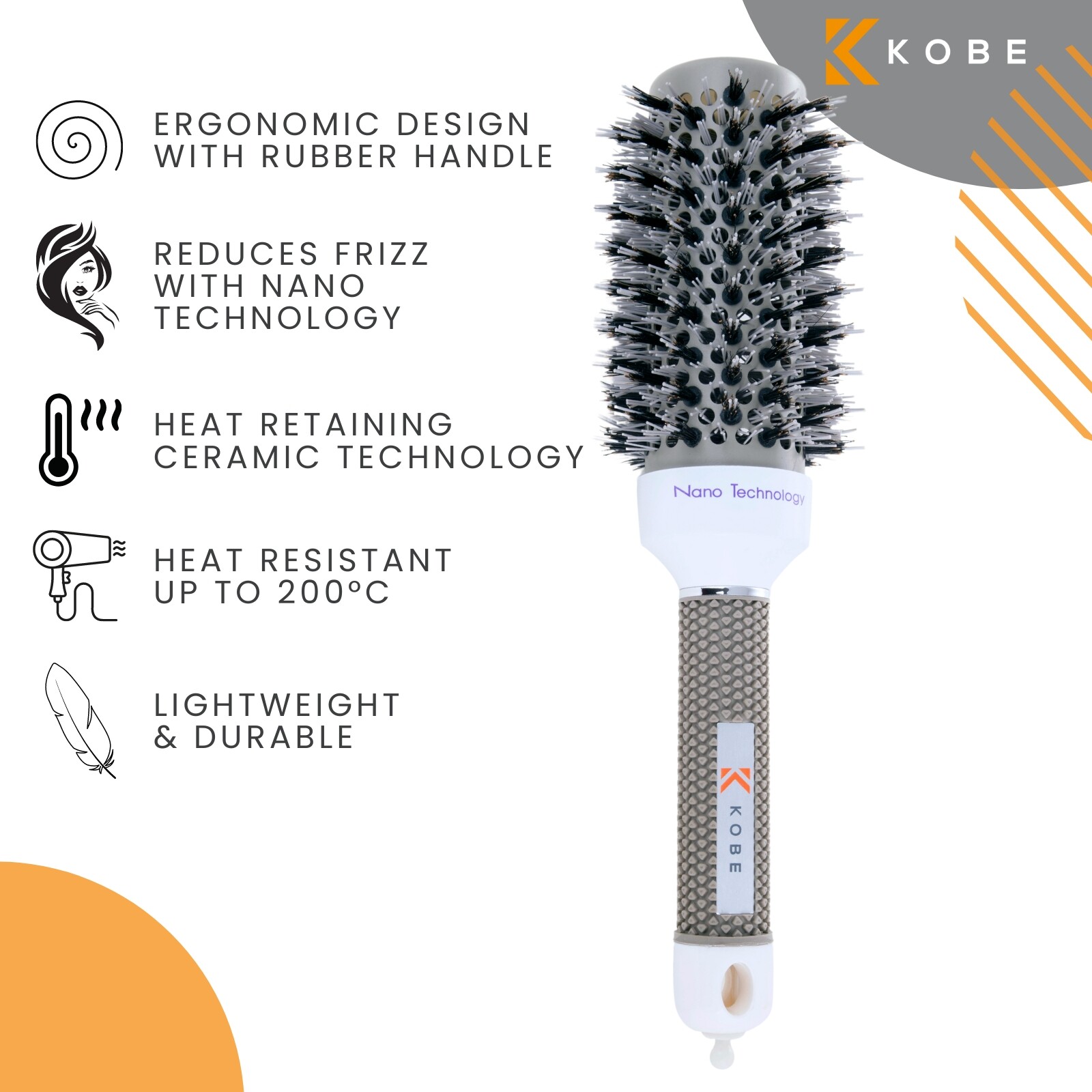Kobe Pro Heat Retaining Dual Bristle Professional Salon Quality Brushes ...