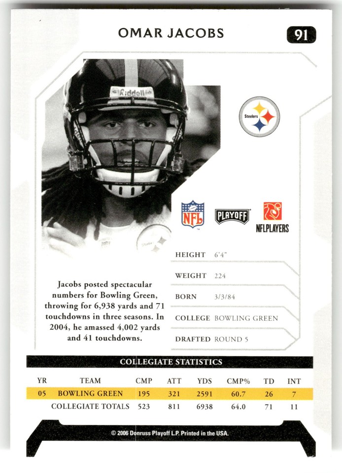 2006 Playoff NFL Playoffs #91 Omar Jacobs | eBay