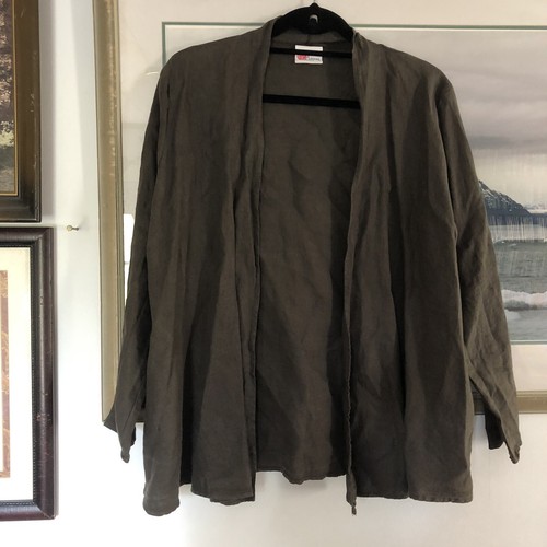 Linnea Brown Open Front 100% Linen Shrug Lagenlook Women’s Sz M A2943 ...