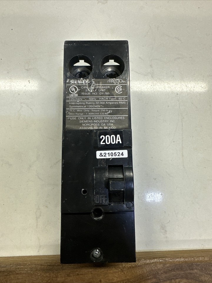 Siemens QN2200RH 2 Pole 200A 120 240V Type QNRH Plug In Main Circuit ...