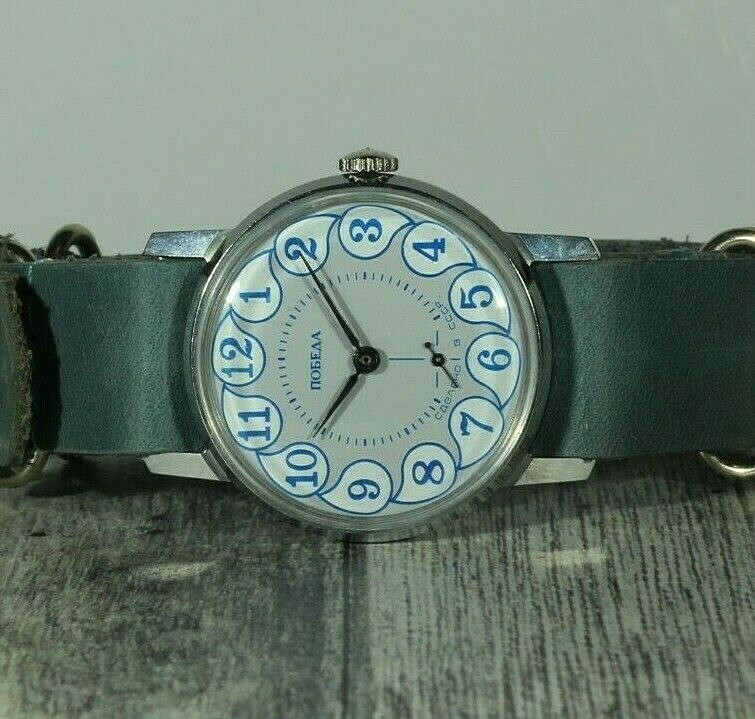 Wrist Watch Pobeda ZIM blue 33 mm Vintage Soviet Mechanical USSR Unisex ...