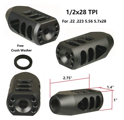 Aluminum 6082 T6 Tanker Style Muzzle Brake 1/2x28 TPI For .22 .223 5.56 ...