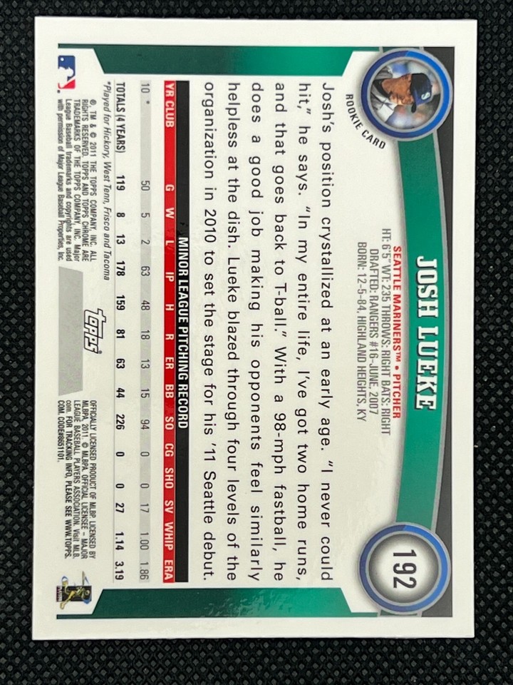 2011 Topps Chrome Josh Lueke Rookie Mariners Baseball Card 32C | eBay