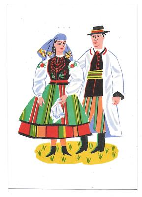 QSL Radio Poland Warsaw 1958 Folk costumes from Lowicz Polskie 9525 kcs ...