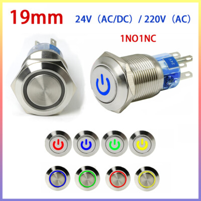 19mm Stainless Steel Metal Pushbutton Switch LED Power Latching ...