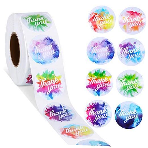 1000 Pieces Watercolor Thank You Roll Stickers 1.5 Inch Adhesive Thank ...