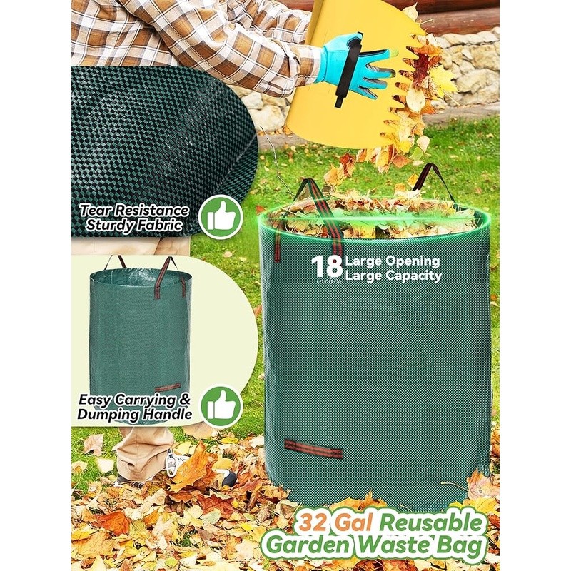 3in1 Yard Cleanup Set Heavy Duty Rake Leaf Claws Collection Bag Easy ...