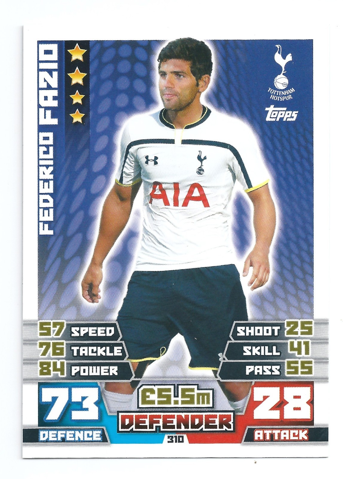 2014 / 2015 EPL Match Attax Base Card (310) Federico FAZIO Tottenham ...