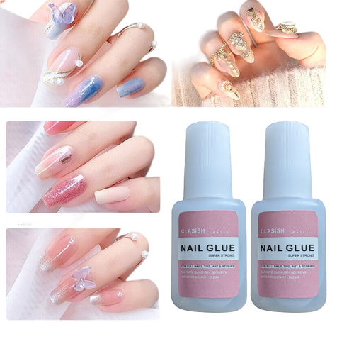 Nail Art Glue With Brush Strong Adhesive For False Nail Tips Rhinestone ...
