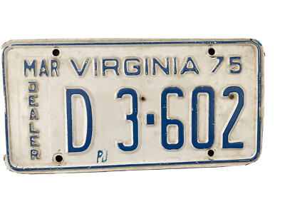 1975 Virginia Dealer License Plate-original - D-3-602 With Dealer ...