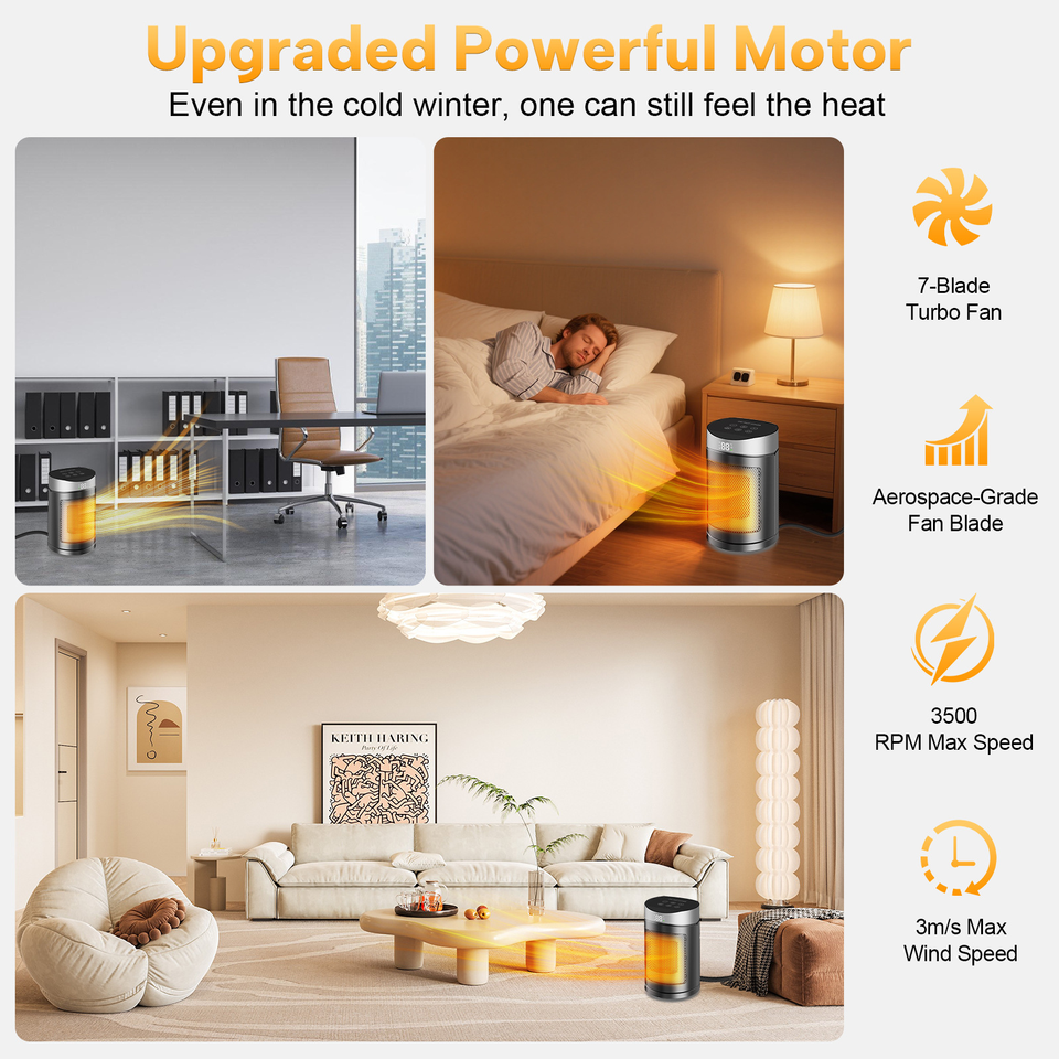 1500W Space Heater Portable Electric Heaters Indoor with Thermostat PTC ...