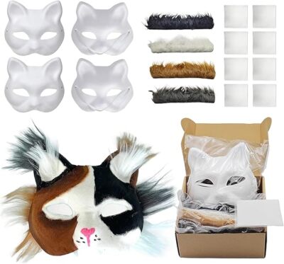 Therian Masks with Fur and Eye Mesh, 4-PCS Cat Set for Kids' Arts ...