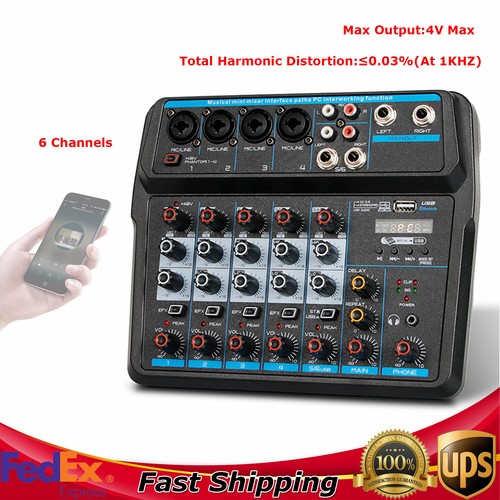 6 Channel Mixer Studio Audio Live Sound Mixing Console Amplifier ...