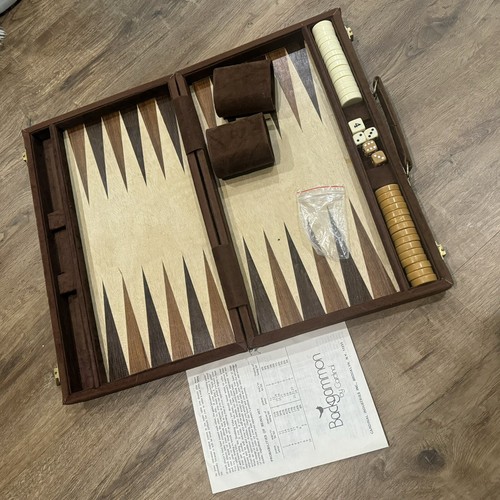 Vintage Cardinal BACKGAMMON Board Game Set In Brown “Suede Like” Case ...