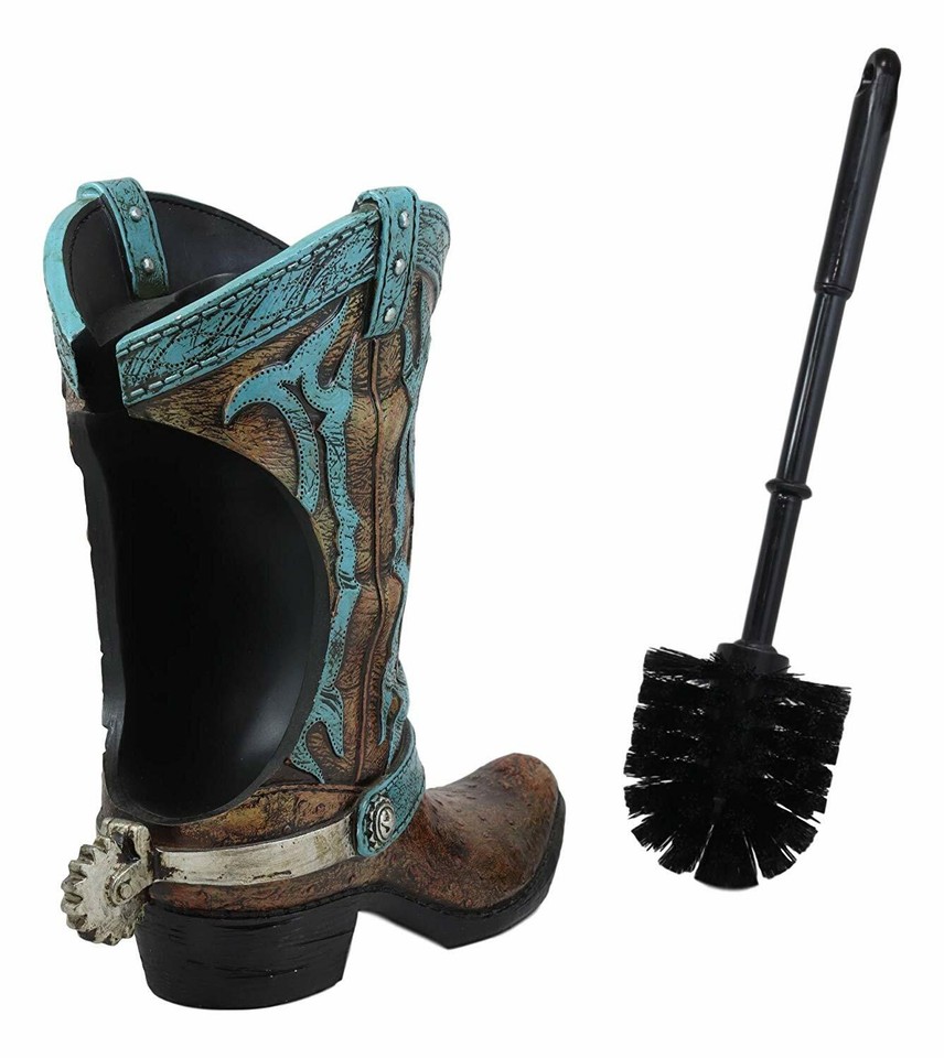 Ebros Western Turquoise Cowboy Boot with Spur Toilet Bowl Brush and ...