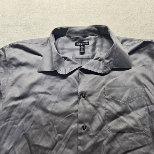 George Shirt Solid Gray Button Up Long Sleeve Pocket Adult Men's Size ...