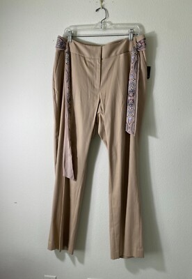 APOSTROPHE WOMENS STRETCH-COTTON CASUAL MISSES BELTED PANT SZ 14 TAN ...