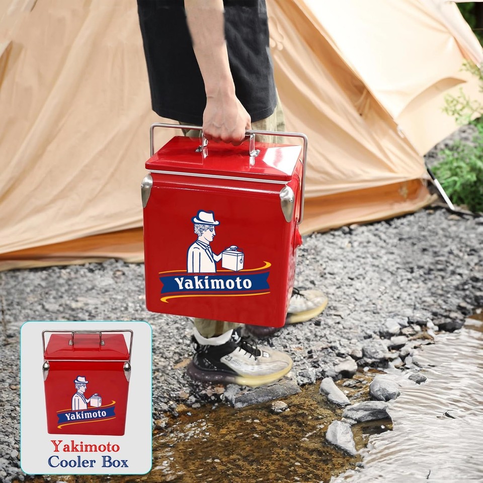 Yakimoto Vintage Metal Cooler, 14QT Portable Ice Chest for Camping ...