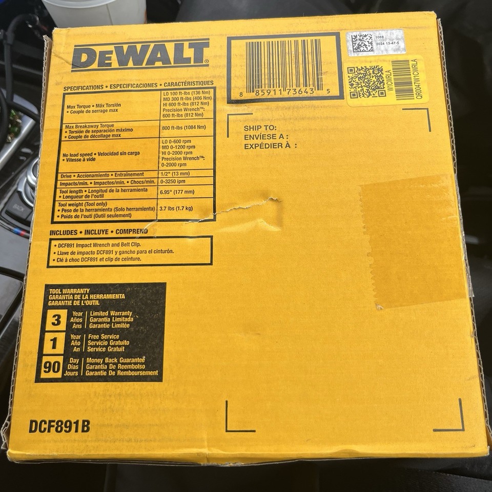Dewalt DCF891B 20V Max XR Cordless 1/2" High Torque Impact Wrench (Tool ...