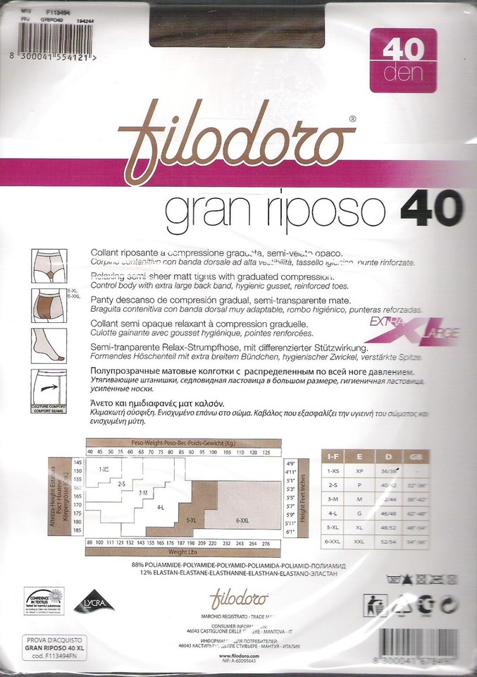 Italian Filodoro Gran Riposo 40 Pantyhose. Support. All Sizes/Colors ...