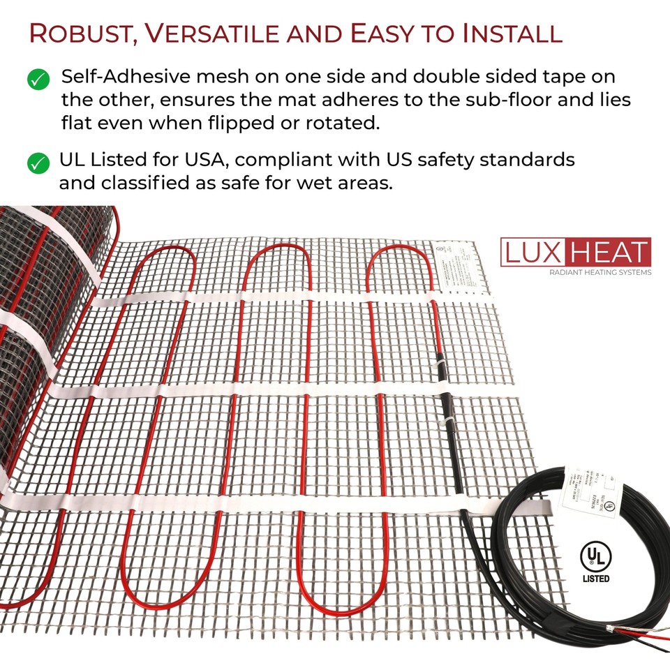 LuxHeat Mat Kit 120v (10-150sqft) Electric Radiant Floor Heating System ...