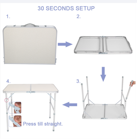 White Table 90 x 60 x 70cm Home Use Aluminum Alloy Folding | eBay