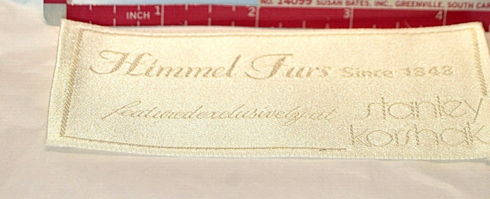 Original Designer Himmel Furs Stanley Korshak Satin Woven Unused Label ...