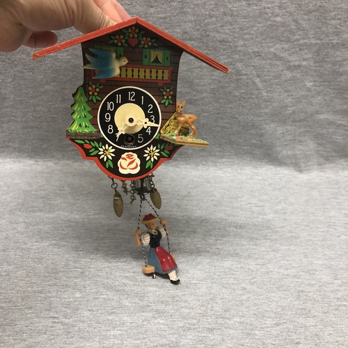 Vintage Cuckoo Wall Clock German Small Swinging Lady Deer No Key ...
