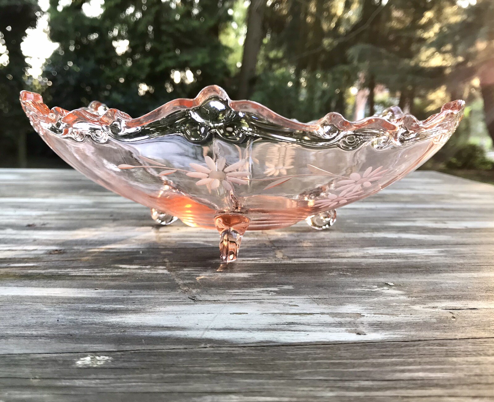 Art Déco Fenne Pressglas Schale Glasschale 3 füssig Glas geschliffen ...