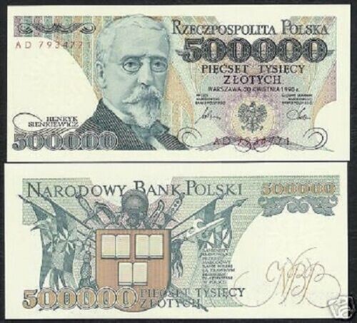 Poland 500,000 ZLOTYCH 500000 P-156 1990 1/2 Million UNC Polish ...