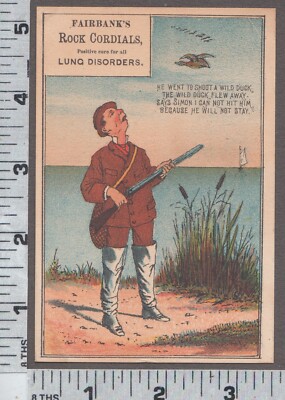 C599 Fairbank Rock Cordial lung cure medicine trade card poem duck ...