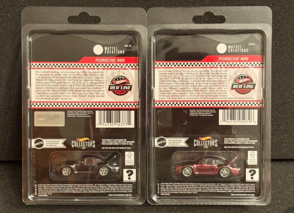 HotWheels Red Line Club Collectors (2) Porsche 959 (Red Spectra & Black ...