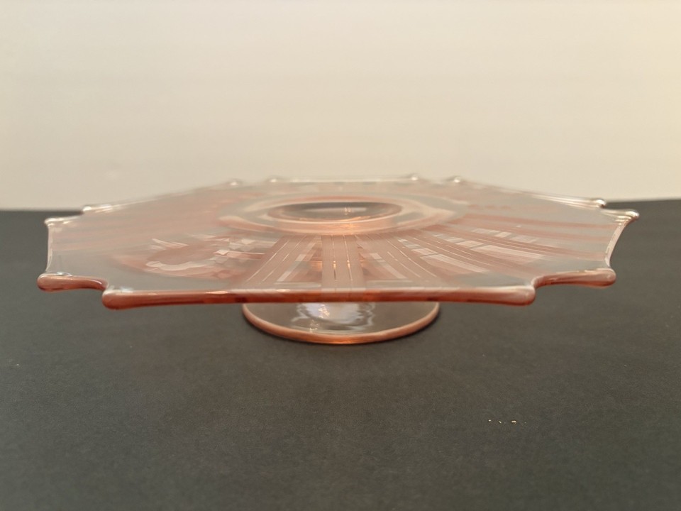 Vintage Pink Etched Depression Glass Sandwich Or Cake Stand 10.75” On ...