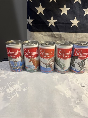Schmidt Aluminum Pull Tab 12 Oz Cans 5 Pack Lot Fly Fishing Ducks Geese ...