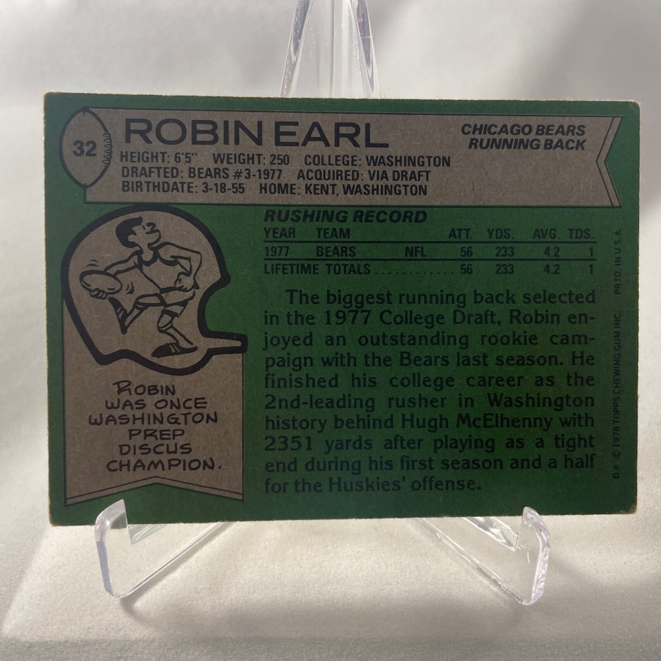 Robin Earl -Washington- Chicago Bears Autographed Rookie Card | eBay