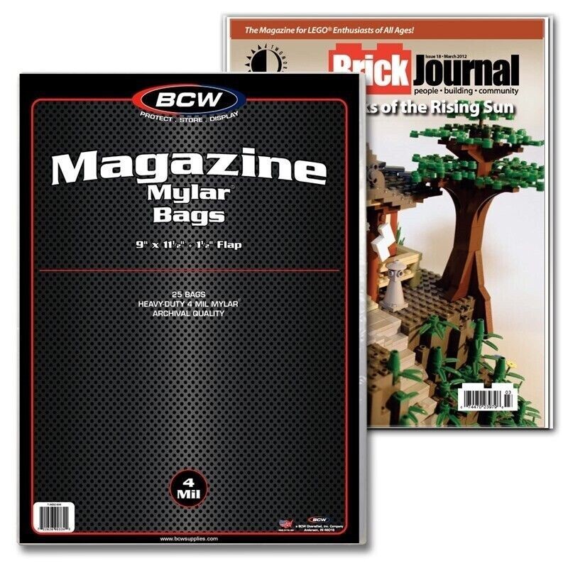 Pack of 25 BCW Magazine Size 4 Mil Mylar Bags archival acid free soft ...