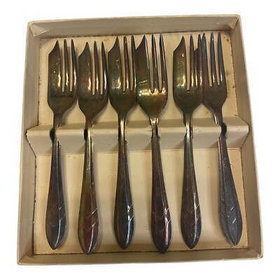 6 Sheffield England Dessert Pastry Forks EPNS Chevron Pattern M S Ltd ...