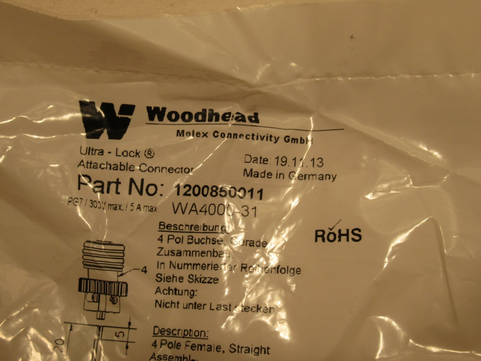 NEW (LOT OF 2) WOODHEAD 1200850011 WA4000-31 4 POSITION FEMALE ...