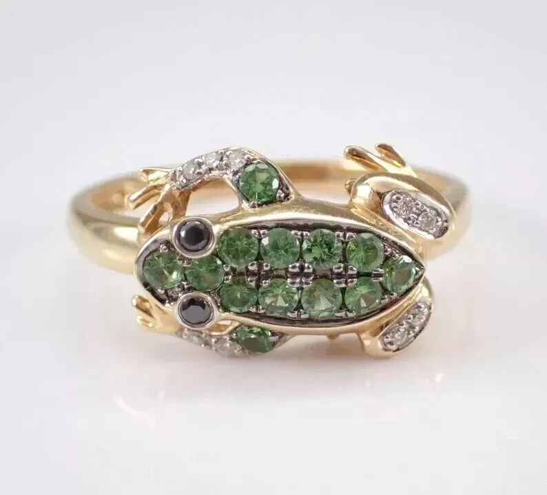 1.50Ct Round Simulated Green Emerald Frog Engagement Ring 14K Yellow ...