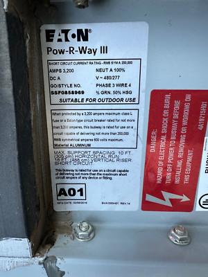 3200A Eaton Pow-R-Way III Switchboard Connector 480/277V 3 Phase 4 Wire ...