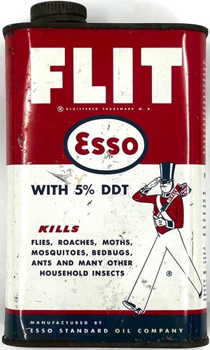 Vintage Esso Flit Tin Bug Spray Oil Advertising w/ Soldier Graphics ...