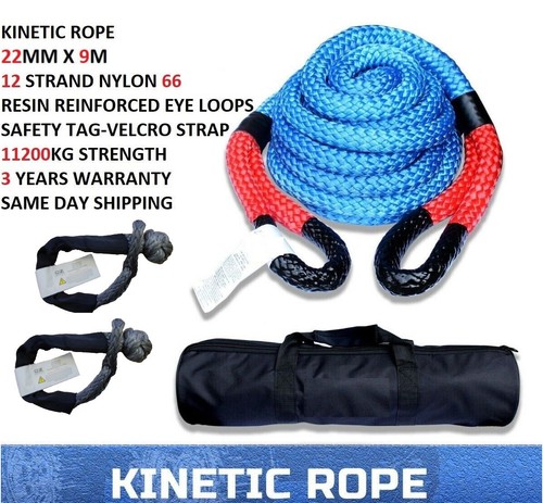 Kinetic Rope 22mm x 9m 11.2T BLUE Recovery Dyneema Tow Winch Snatch ...