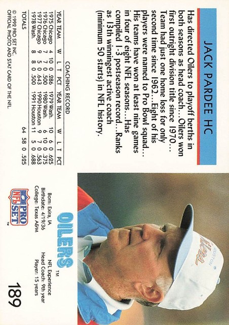 1992 Pro Set - #189 Jack Pardee for sale online | eBay