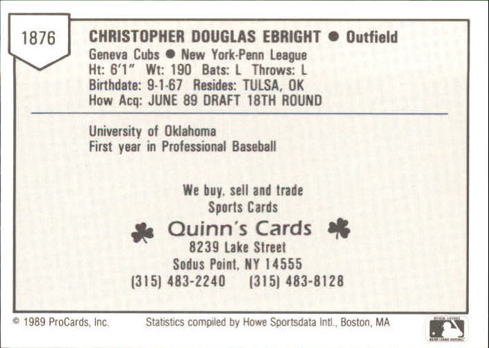 1989 Geneva Cubs ProCards #1876 Chris Ebright | eBay