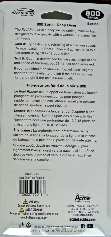 Reef Runner 800 Series Deep Diver Crankbaits (3-Pack-Toxic Purple) | eBay