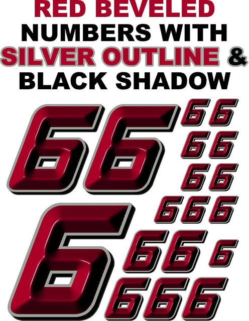 3-D RACING NUMBERS (6's) RED BEVELED Decal Sticker Sheet 1/8-1/10-1/12 ...