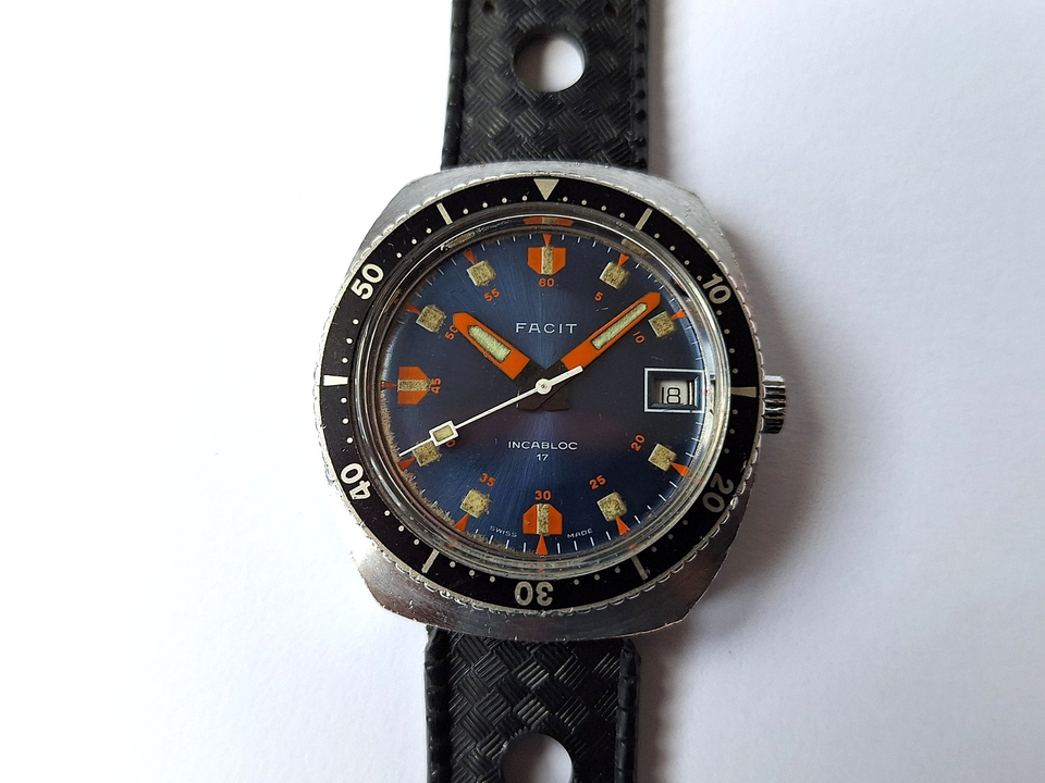 Vintage FACIT men's watch, SWISS 1960s, DIVER style, beautiful, rare ...