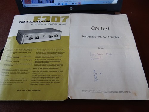 FERROGRAPH F307 STEREO AMPLIFIER PAIR OF INFO SHEETS 1970S ERA | eBay