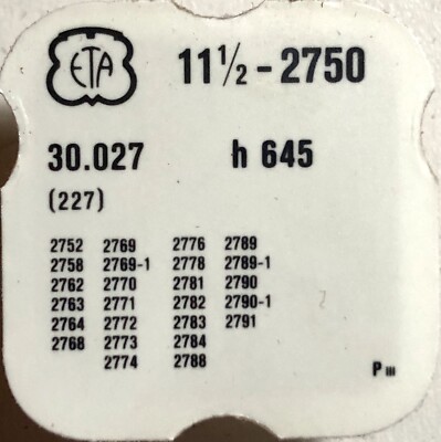 ETA Cal. 2750 Ref. 227 30.027 vintage watch part H. 645 2752 2758 2762 ...